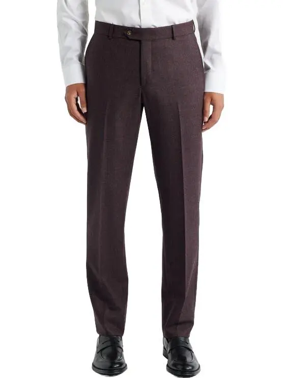 Berle Tick Weave Windowpane Check Virgin Wool Dress Pants - Burgundy