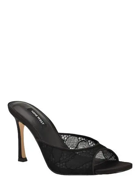Nine West Kiscop Lace Stiletto Heel Slide Sandals - Black