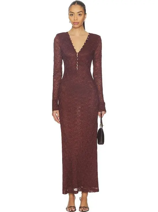 Bardot Zenia Long Sleeve Midi Dress - Chocolate