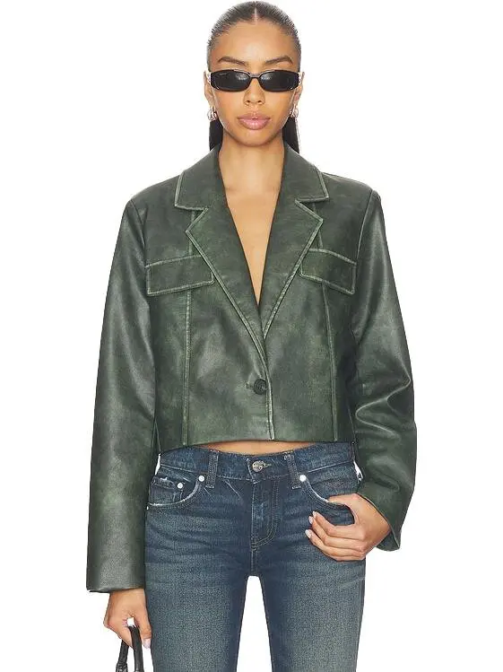 Superdown Blakely Faux Leather Jacket - Army Green