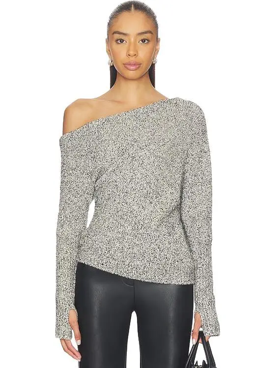 Enza Costa Boucle Knit Slouch Sweater - Pepper