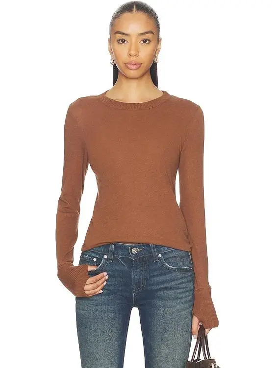 Enza Costa Cashmere Easy Cuffed Crew Top - Nutmeg