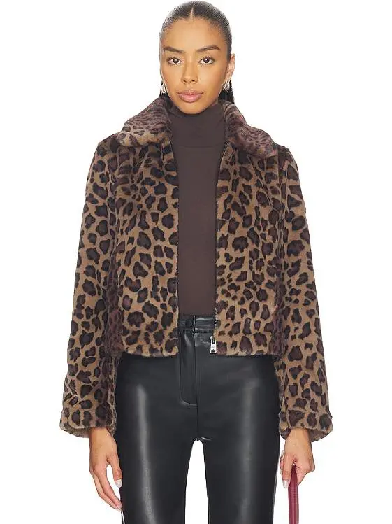 ALLSAINTS Saye Faux Fur Jacket - Leopard Brown