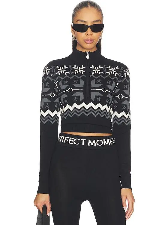 Perfect Moment Nordic Merino Wool Half-zip Sweater - Black