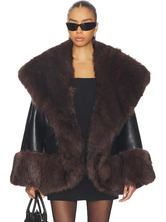 WeWoreWhat X Cocoon Faux Fur Jacket - Black & Dark Brown
