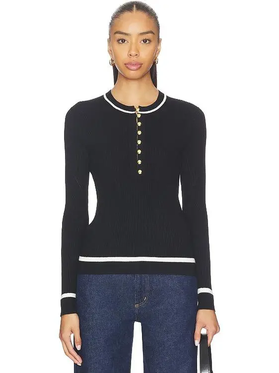 Rag & Bone Kassy Rib Henley Top - Black