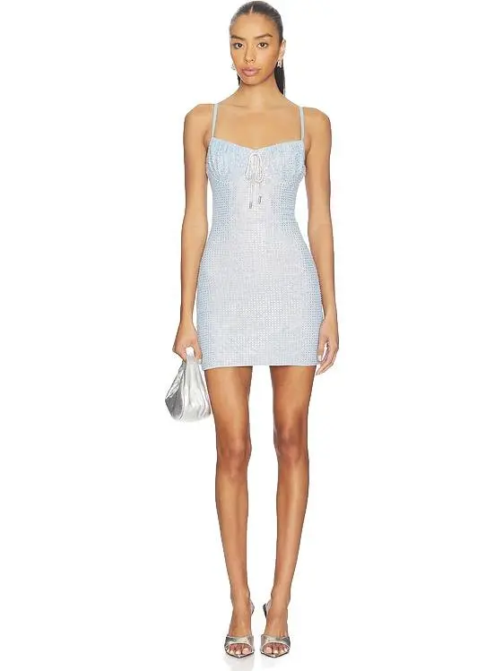 AREA Crystal Embellished Hotfix Dress - Sky Blue