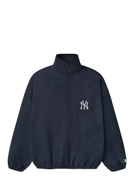 Fear Of God Essentials Yankees Suede Fleece Half Zip Top - Dark Sapphire