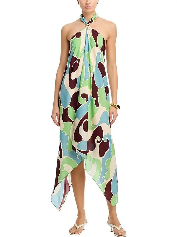 Cara Cara Twist Halter Printed Dress - Petal Wave Mint