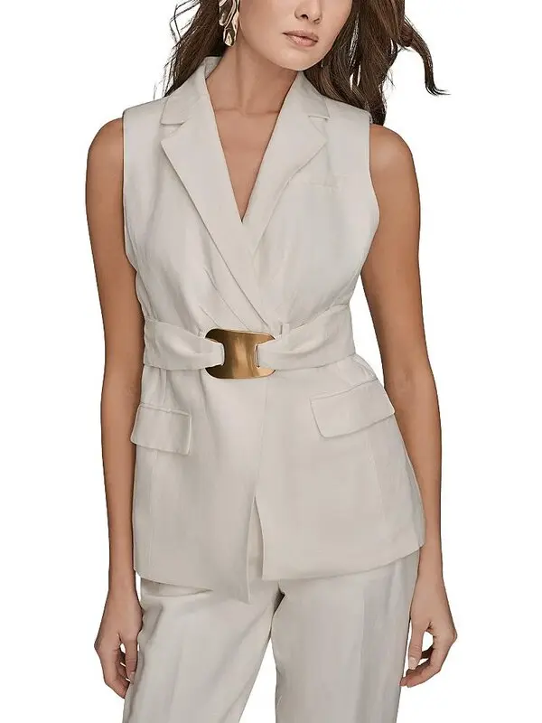Donna Karan New York Belted Sleeveless Blazer - Cream