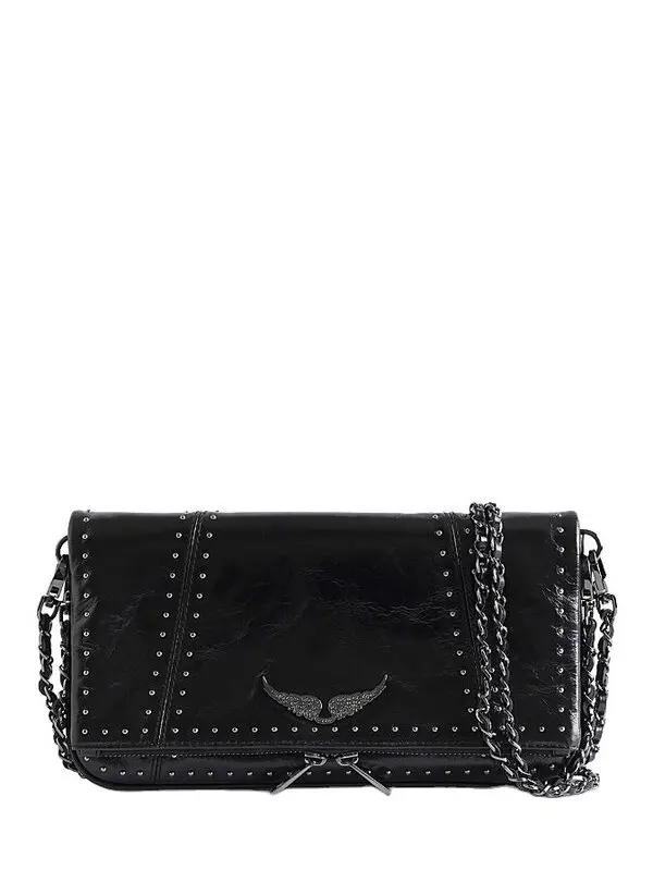 Zadig&Voltaire Rock Studded Vintage Patent Leather Clutch - Black