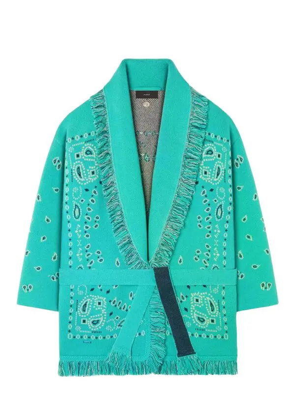 Alanui Bandana Jacquard Fringe Cardigan-coat - Blue