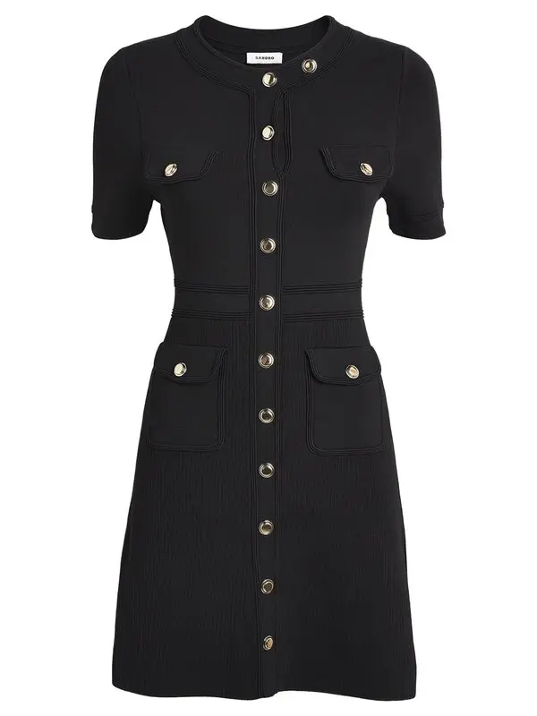Sandro Knitted Button-up Mini Dress - Black