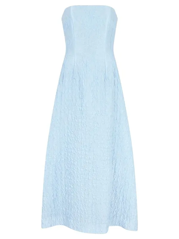 EMILIA WICKSTEAD Jenn Strapless Seersucker Midi Dress - Blue