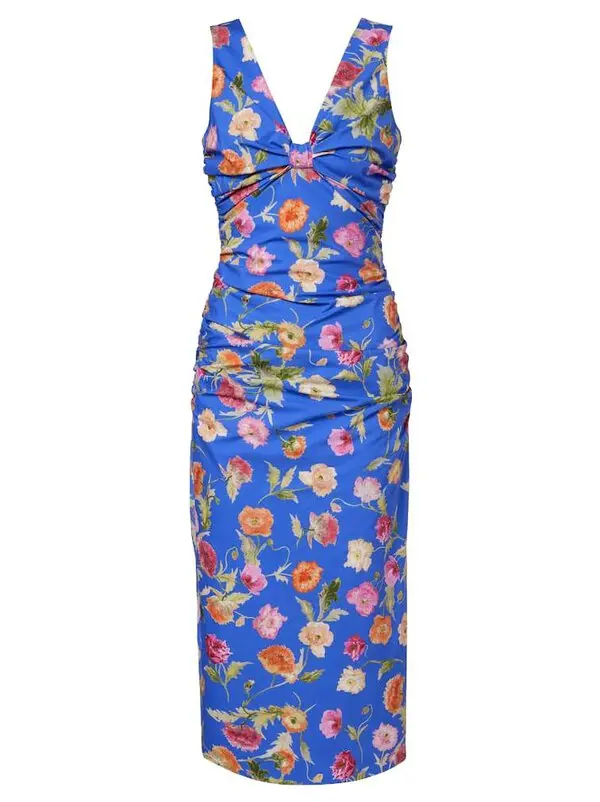 Carolina Herrera Floral Gathered Cotton-blend Midi Dress - Multicoloured