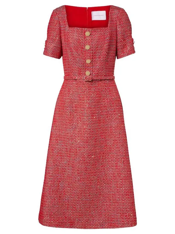 Carolina Herrera Cotton-blend Lamé Tweed Midi Dress - Multicoloured