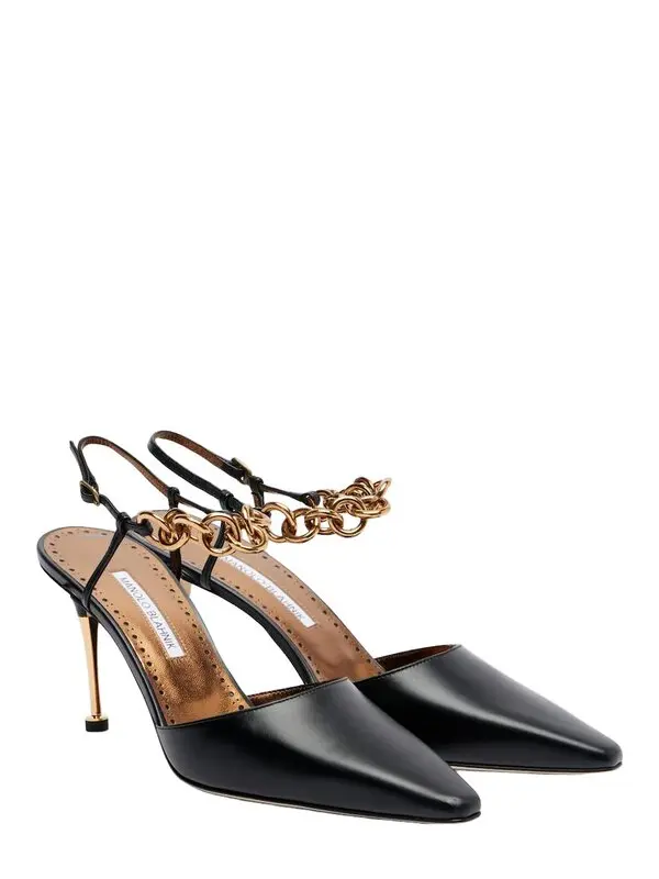Manolo Blahnik Detana 90 Leather Slingback Pumps - Black