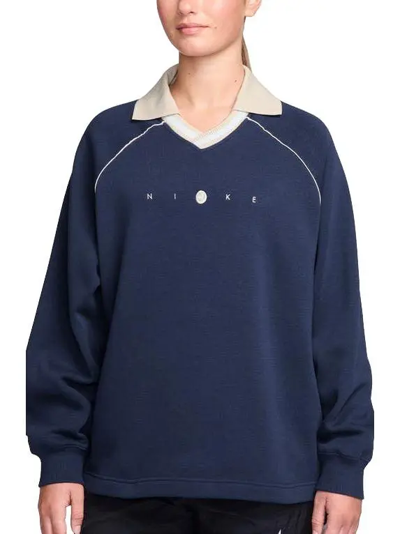 Nike Sportswear Phoenix Johnny Collar Fleece Sweatshirt - 410 Mnnavy/ltowbr
