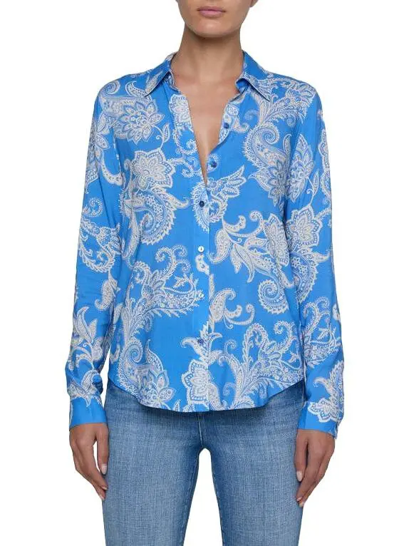 L'Agence Holly Paisley Print Button-up Shirt - Regatta Blue/ivy 2tone Paisley