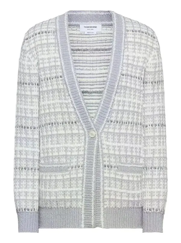 Thom Browne Tuck Stitch Tweed V-neck Cardigan - White