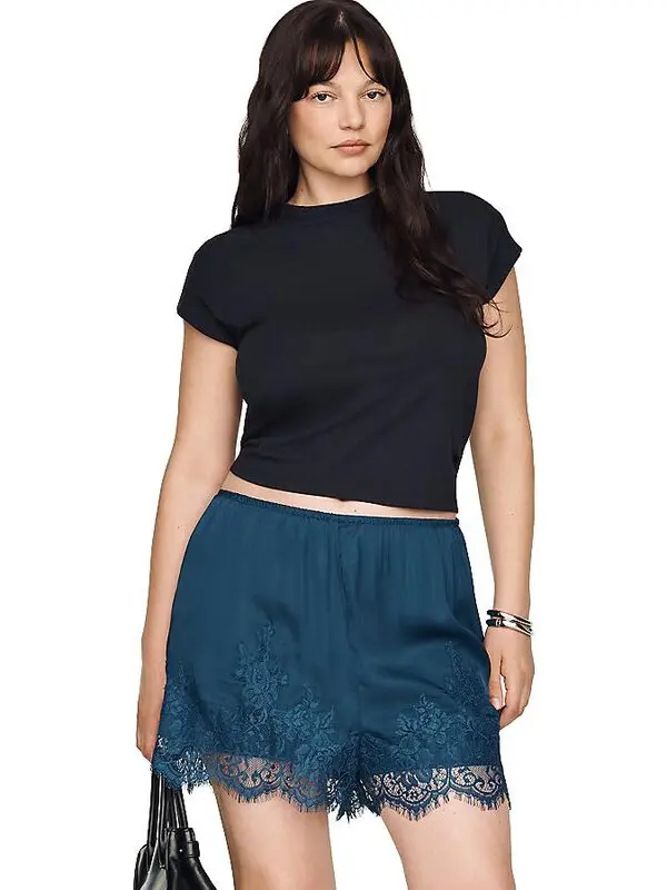 LYREBIRD Heirloom Lace-trim Satin Shorts - Blue Opal