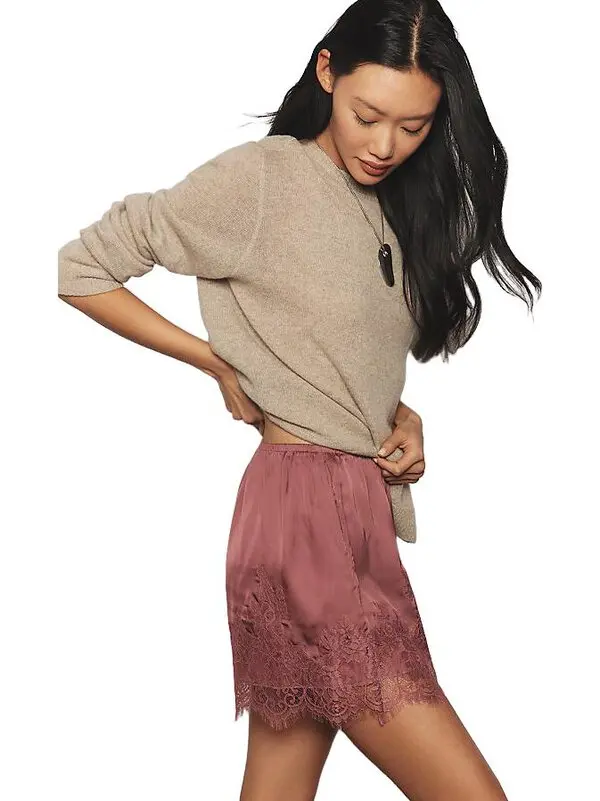 LYREBIRD Lace-trim Silky Shorts - Mauve
