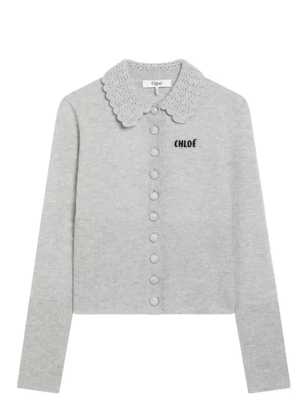Chloé Light Wool Cardigan With Logo - Grey