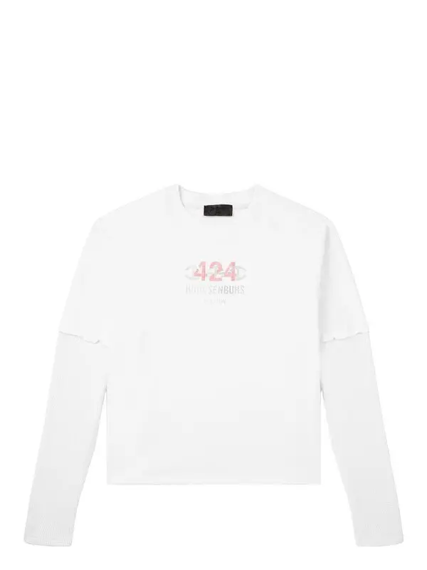 424 Hoorsenbuhs Layered Logo-print Cotton-jersey And Waffle-knit T-shirt - Neutrals
