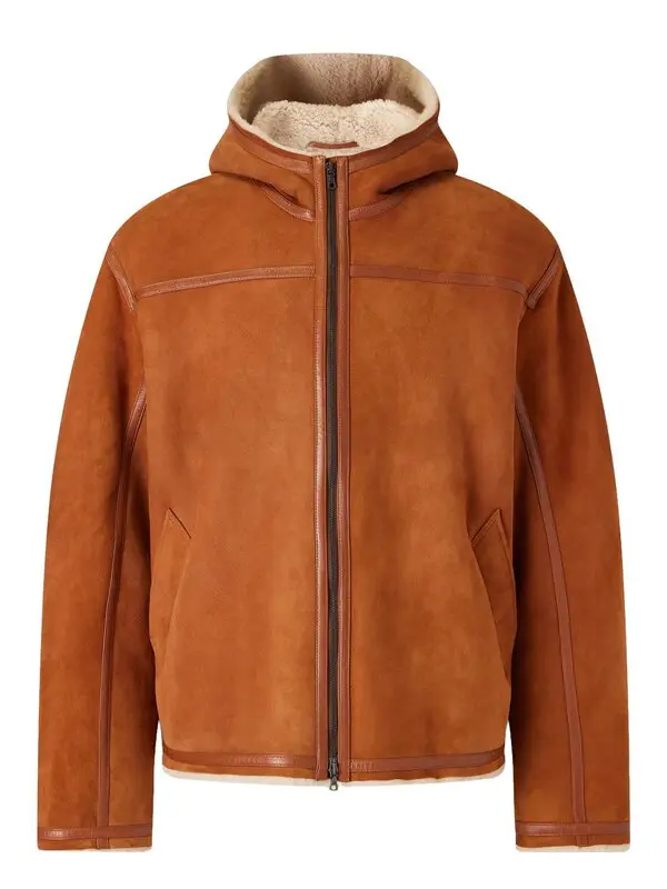 THE ELDER STATESMAN Leather-trimmed Shearling Hooded Jacket - Brown