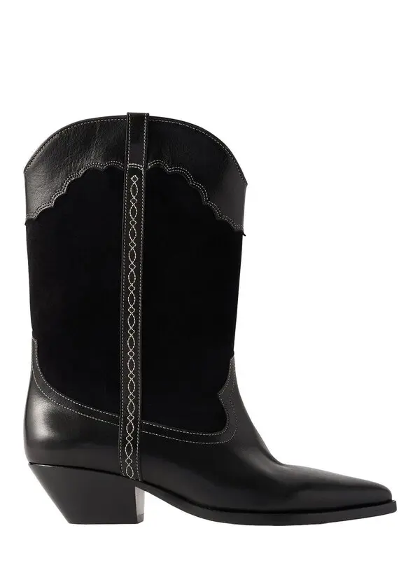 MARANT ETOILE Duerto Embroidered Suede And Leather Boots - Black
