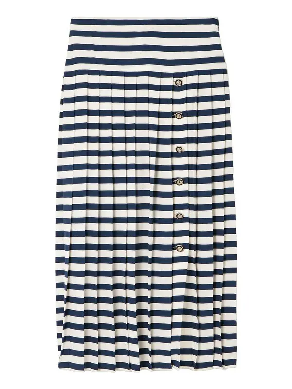 Rixo Una Pleated Striped Silk Crepe De Chine Midi Skirt - Multi