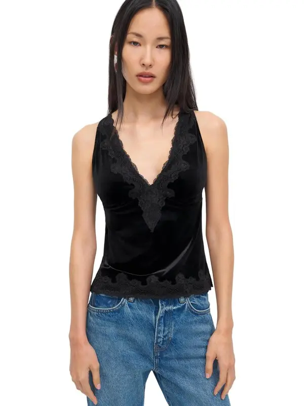 REFORMATION Ashlynn Knit Velvet Top - Black