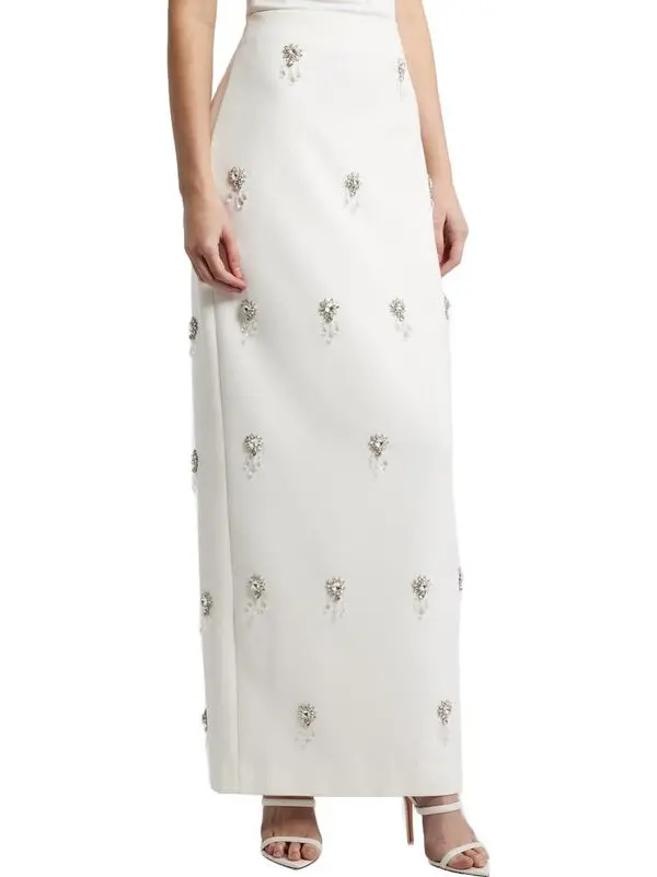 Oddmuse Crystal Embellished Maxi Skirt - White