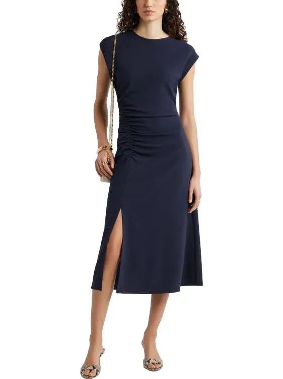 Nordstrom Side Ruched Knit Midi Dress - Navy Night
