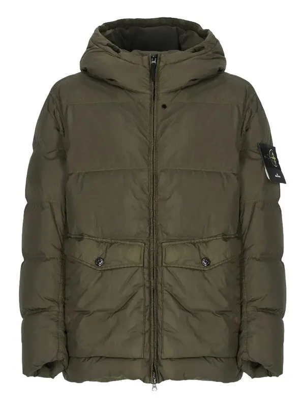 Stone Island Padded Zip-up Hooded Jacket - Green