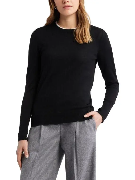 Caslon Merino Wool Blend Crewneck Sweater - Black
