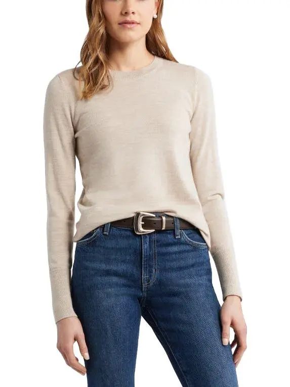Caslon Merino Wool Blend Crewneck Sweater - Tan Doeskin Heather