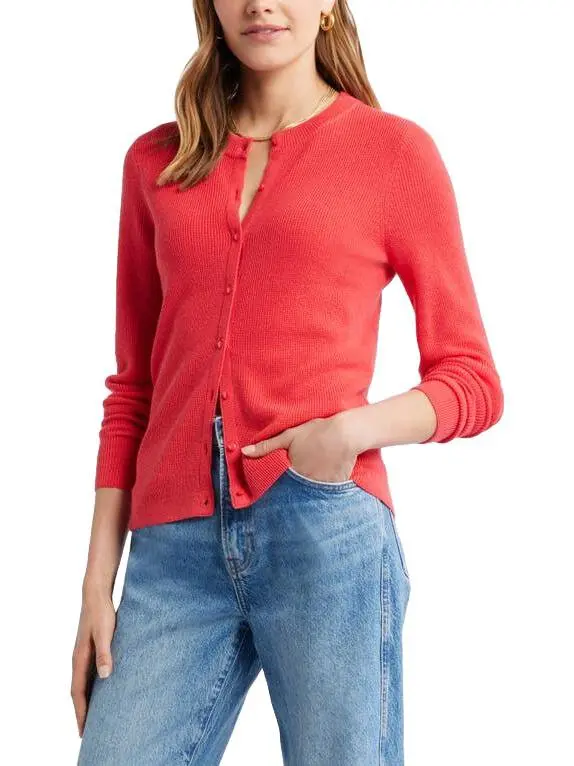 Caslon Crewneck Wool Blend Cardigan - Red Geranium