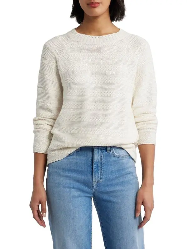 Caslon Stripe Lightweight Mix Stitch Sweater - Ivory Pristine