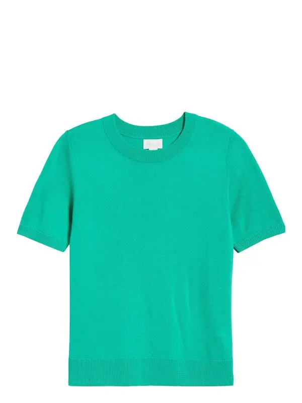 Caslon Short Sleeve Merino Wool Blend Sweater Top - Green Ease