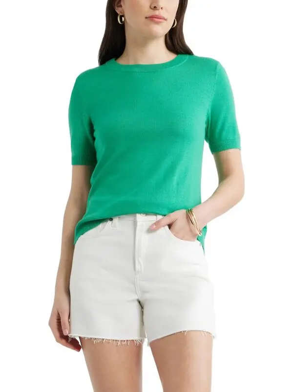 Caslon Short Sleeve Merino Wool Blend Sweater Top - Green Ease