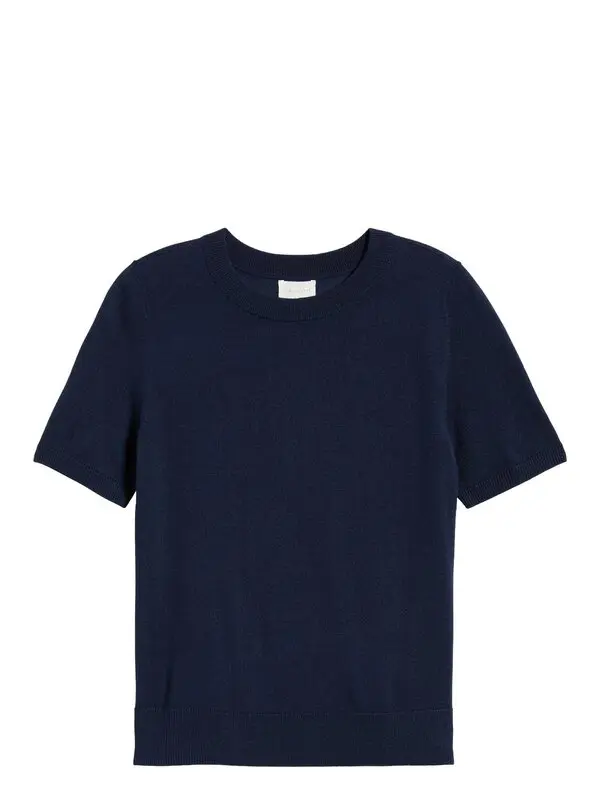 Caslon Short Sleeve Merino Wool Blend Sweater Top - Navy Still