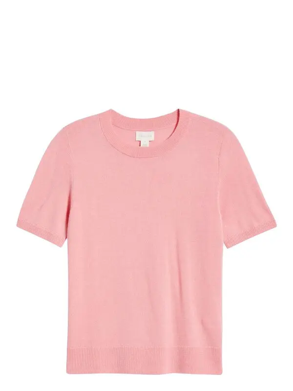 Caslon Short Sleeve Merino Wool Blend Sweater Top - Pink Dianthus