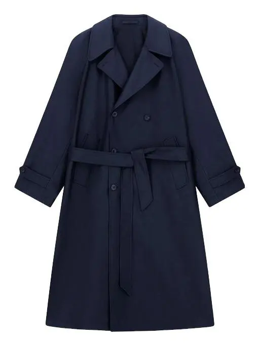 Giorgio Armani Silk-blend Twill Trench Coat - Navy