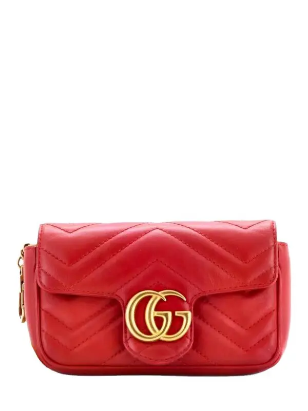 Gucci Gg Marmont Flap Bag Matelasse Leather Super Mini Crossbody Bag - Red