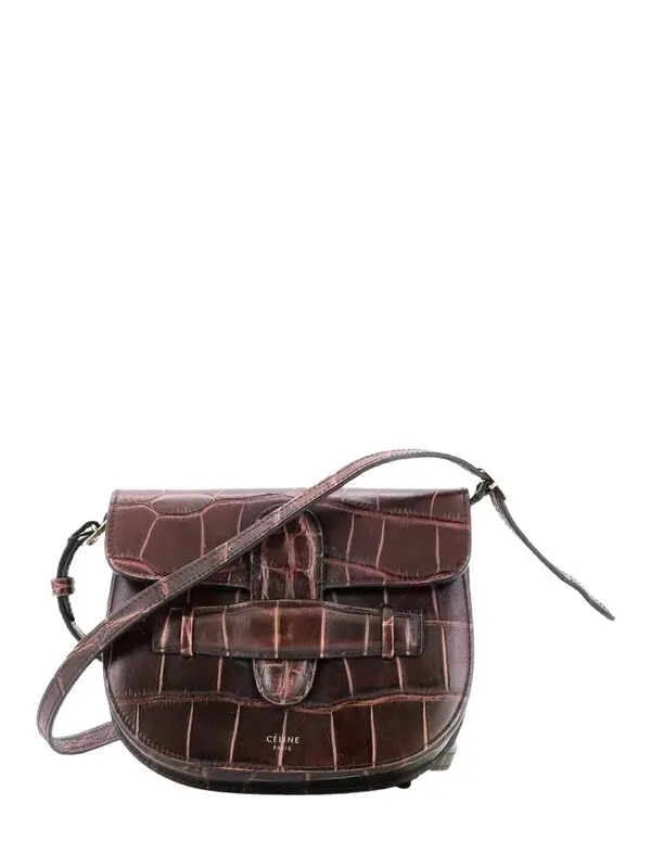 Celine Symmetrical Shoulder Bag Crocodile Embossed Mini Belt Bag - Brown