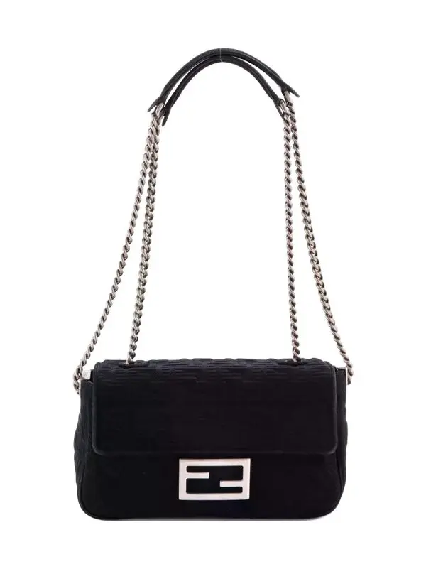Fendi Zucca Technical Mesh Baguette Chain Bag - Black