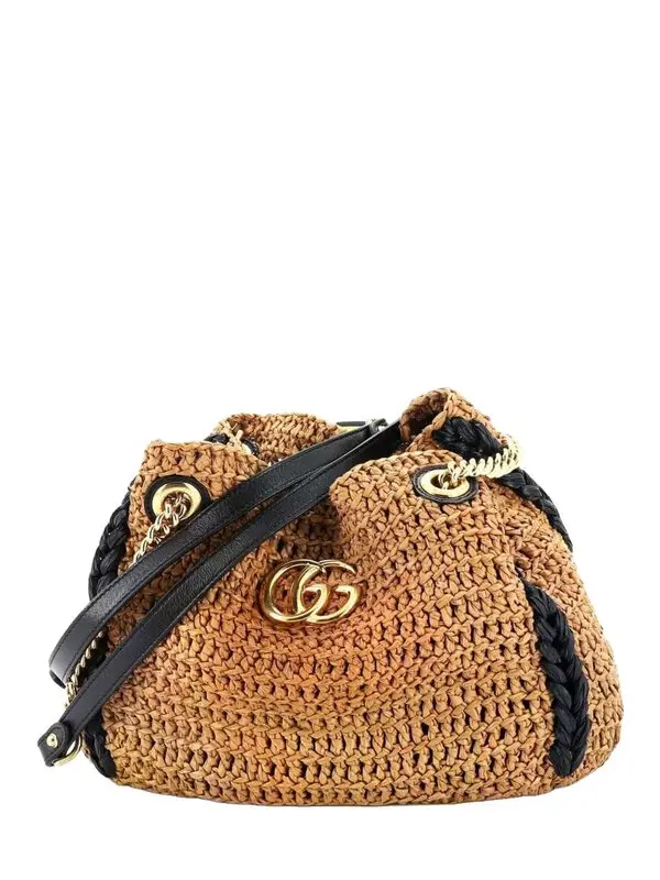 Gucci Gg Marmont Chain Raffia Small Tote Bag - Brown