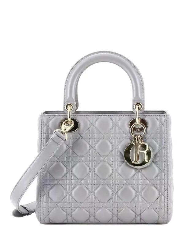 Dior Lady Cannage Quilt Lambskin Medium Satchel - Grey