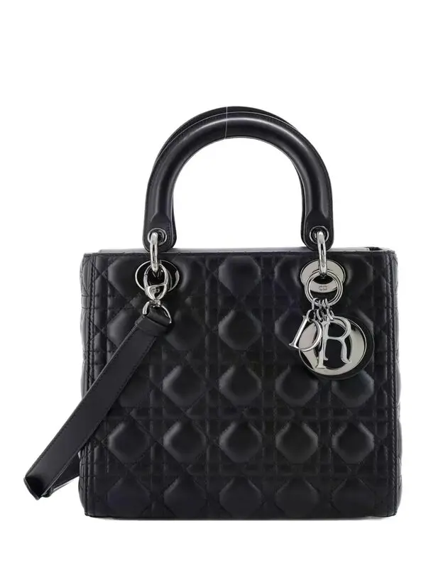 Dior Lady Cannage Quilt Lambskin Medium Satchel - Black